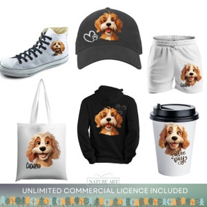 5pc Cartoon Cockapoo Dog Head PNG Bundle, Cute Puppy POD Allowed ...