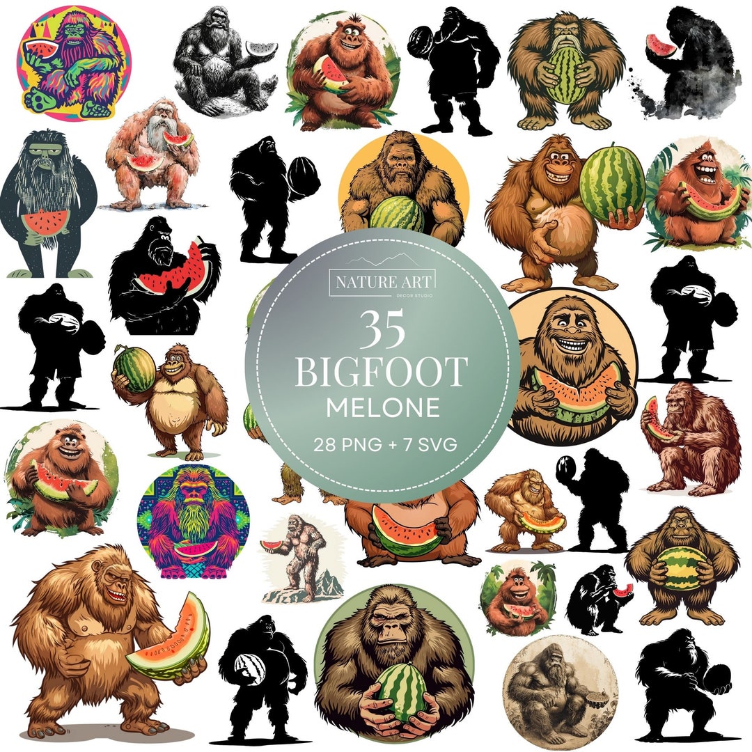 Bigfoot With Melone 35pc Clipart Bundle, Sasquatch Yeti PNG + SVG ...