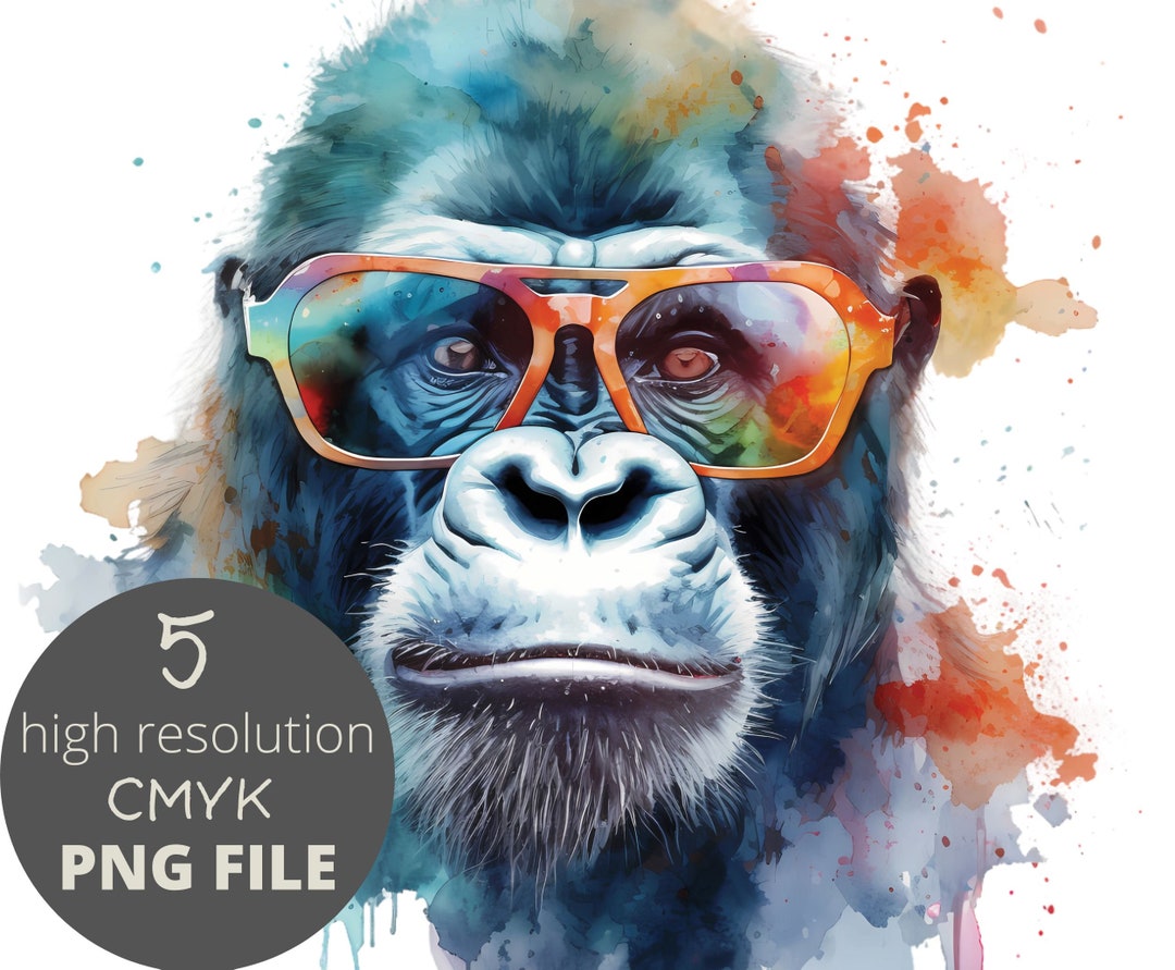 5 Gorilla Sunglasses Water Color Animal PNG Bundle, Forests Animal ...