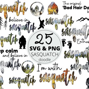 25pc Sasquatch Doodle SVG & PNG Bundle, Bigfoot Cut Files, Doodle ...