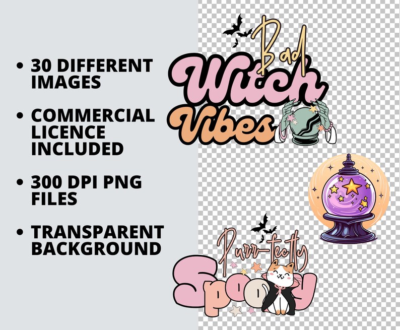 Retro Pink Halloween Image Bundle, 30pc Cute Spooky Ghost PNG Clipart ...