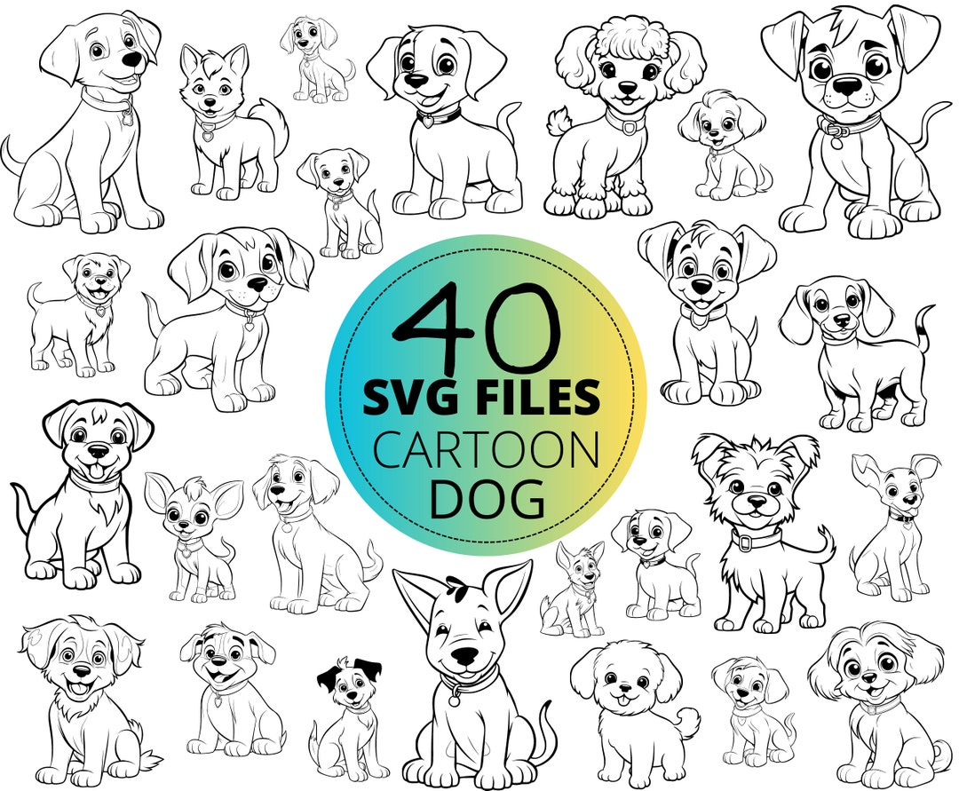 40pc Cute Cartoon Dog SVG Bundle, Dog Cut Files, Dog Mom, Dad, Dog ...