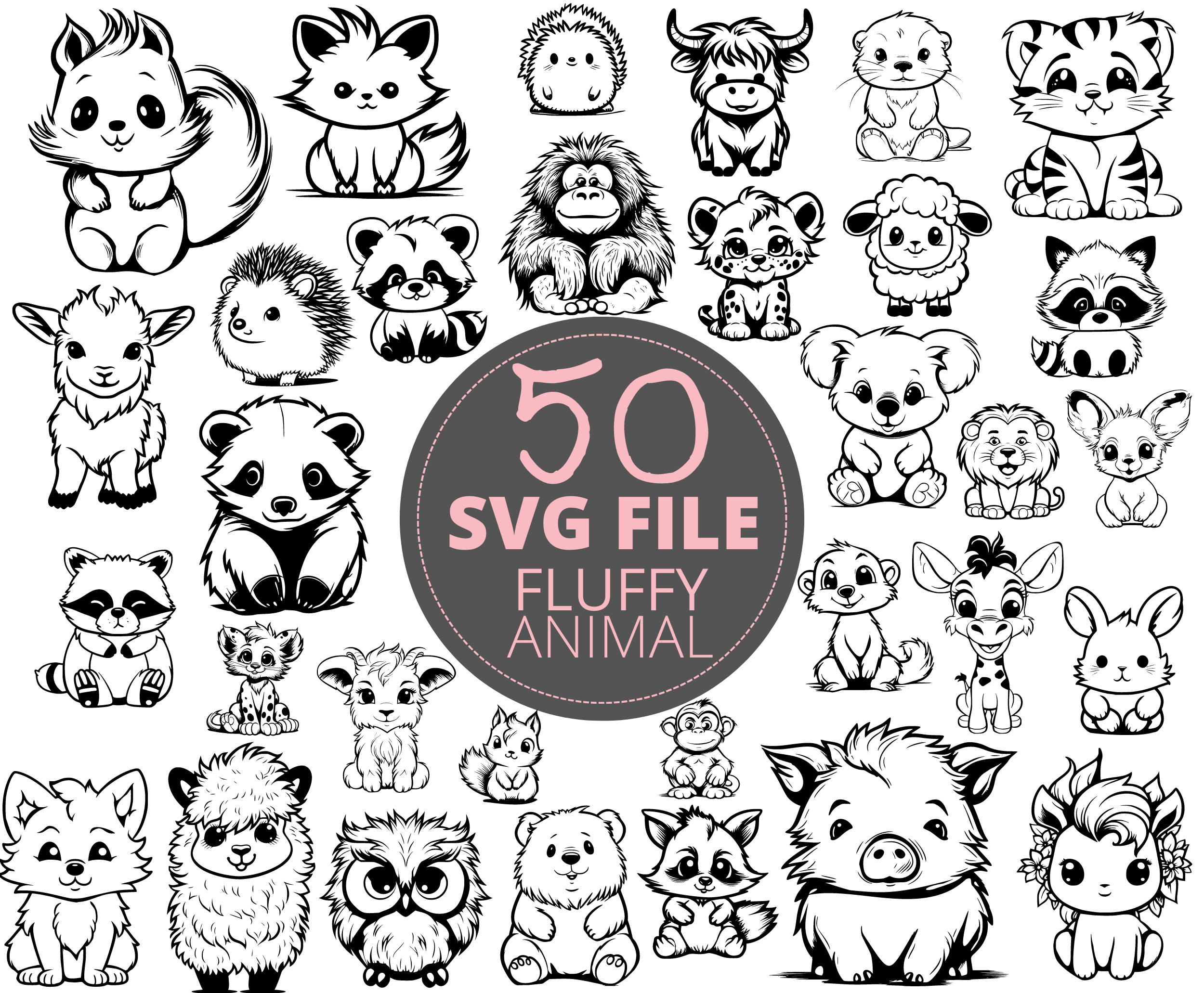 50pc Cute Fluffy Animal Doodle SVG Bundle Cute Woodland - Etsy