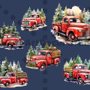 25pc Watercolor Winter Trucks PNG Bundle, Winter Pine Forest Allowed ...