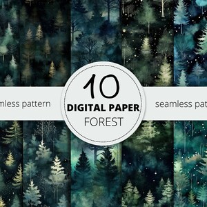 10 Pc Seamless Dark Forest Pattern Digital Paper Bundle, JPG, Instant ...