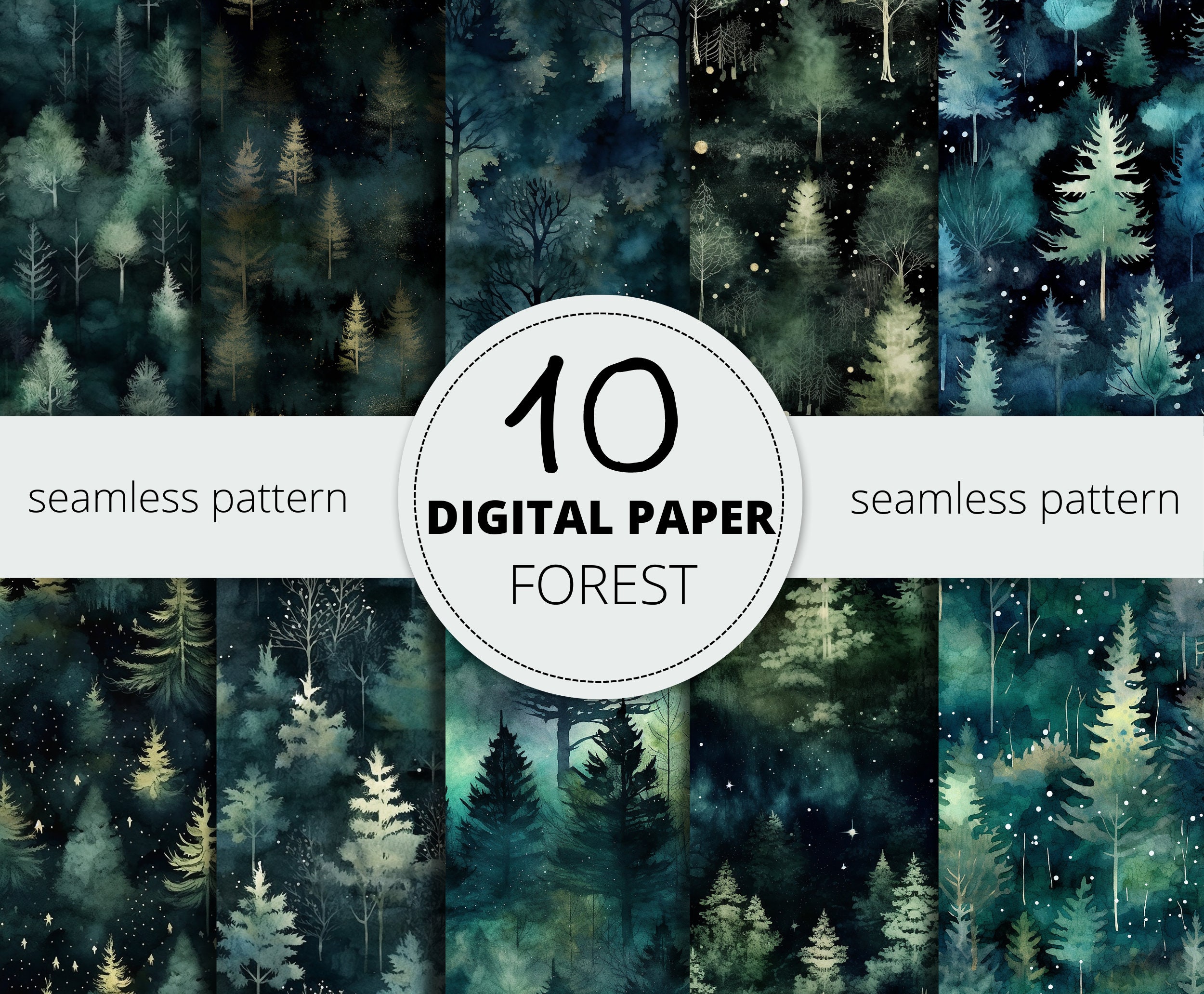 10 Pc Seamless Dark Forest Pattern Digital Paper Bundle, JPG, Instant ...