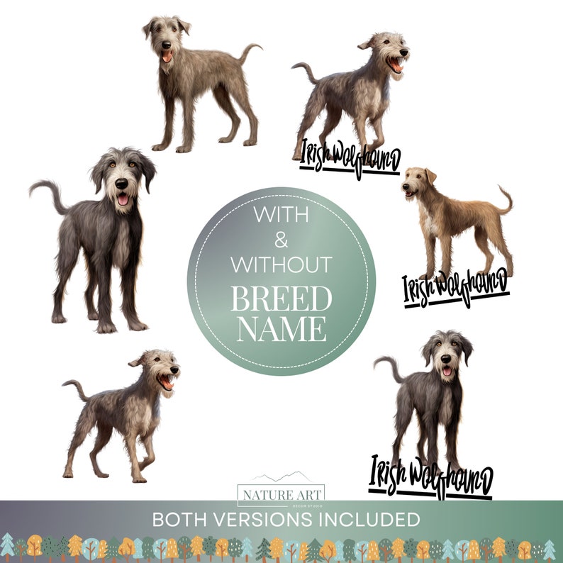 5pc Cartoon Irish Wolfhound PNG Bundle, Cute Puppy POD Allowed Digital ...
