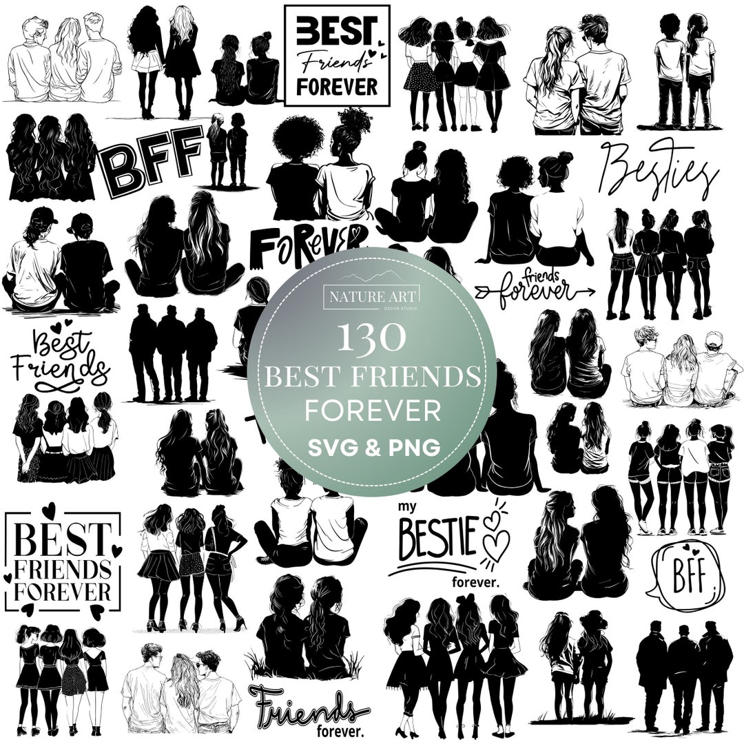 130pc Besties for Life Mega Bundle Black and White SVG & PNG Bundle ...