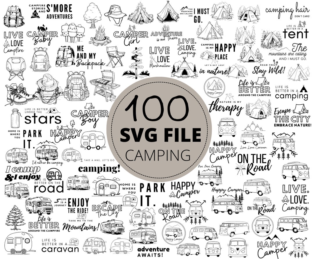 100pc Camping, Caravan SVG Megabundle, Sticker Cut Files, Camping ...
