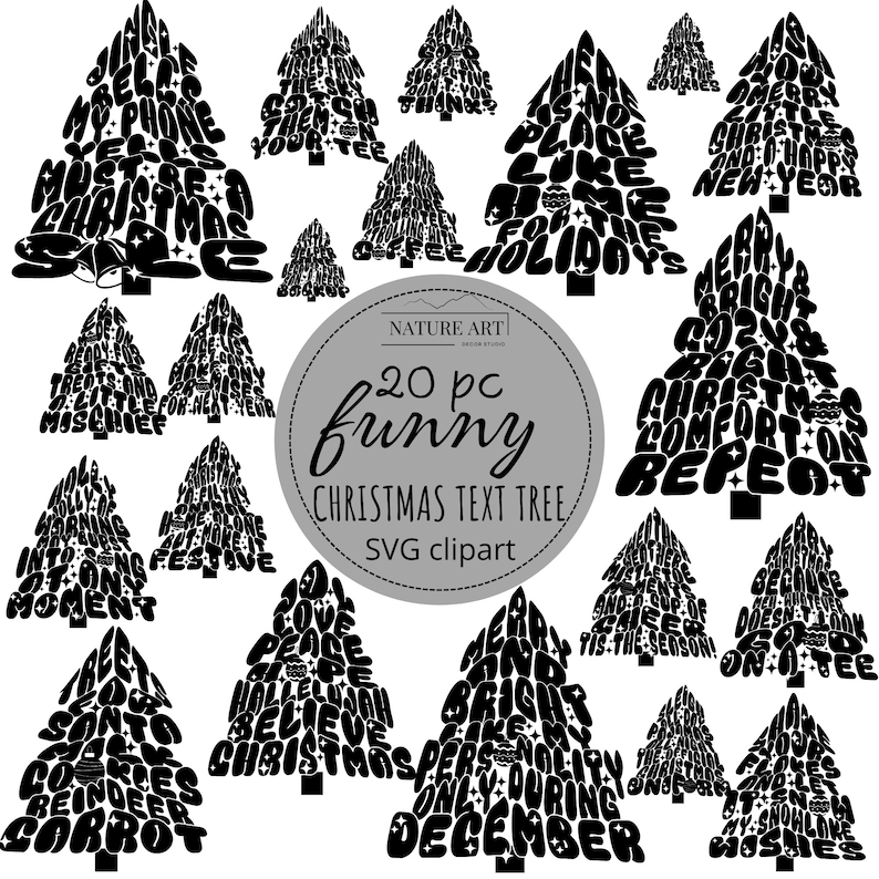 20pc Funny Christmas Text Tree SVG Bundle X-mas Tree Word - Etsy