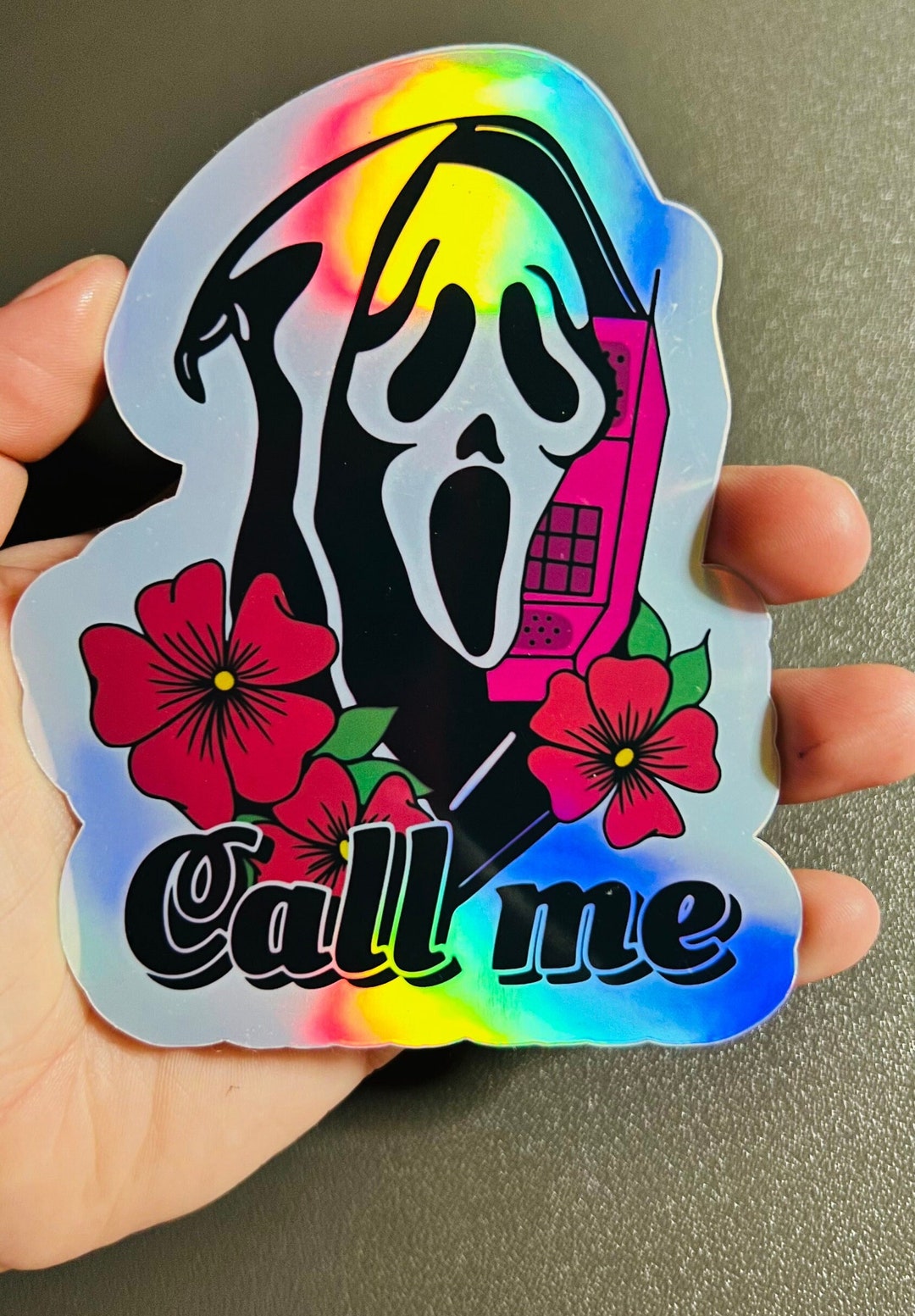 Holographic Ghost Face Call Me Sticker - Etsy