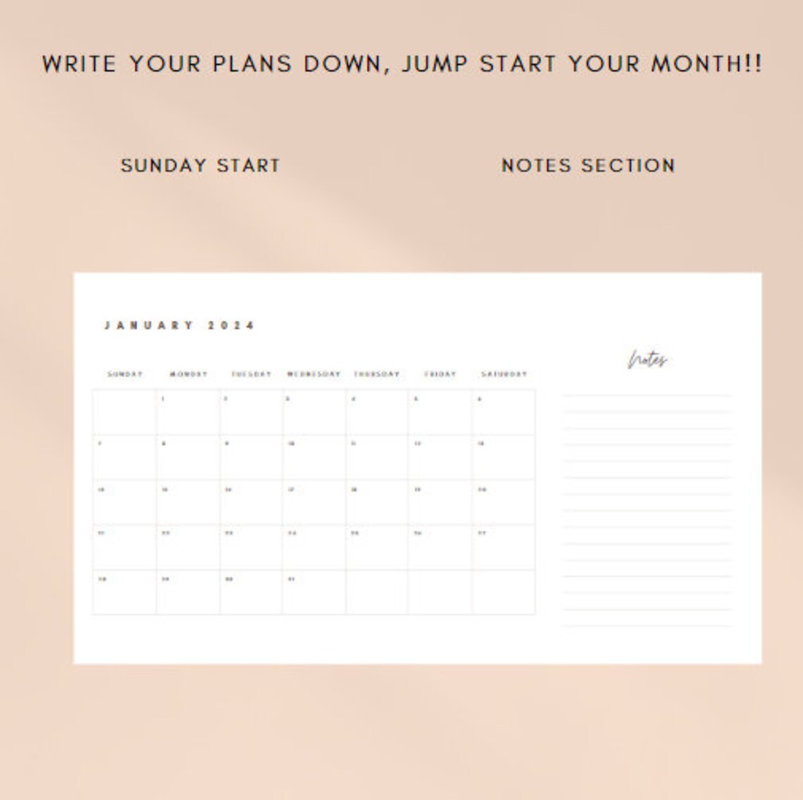 2024 Monthly Calendar Editable Printable Planner, Landscape Monthly ...