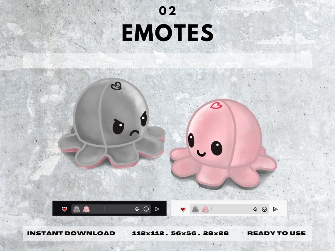 Pink & Gray Moody Plush Octopus Emotes | Instant Download | Ready to ...