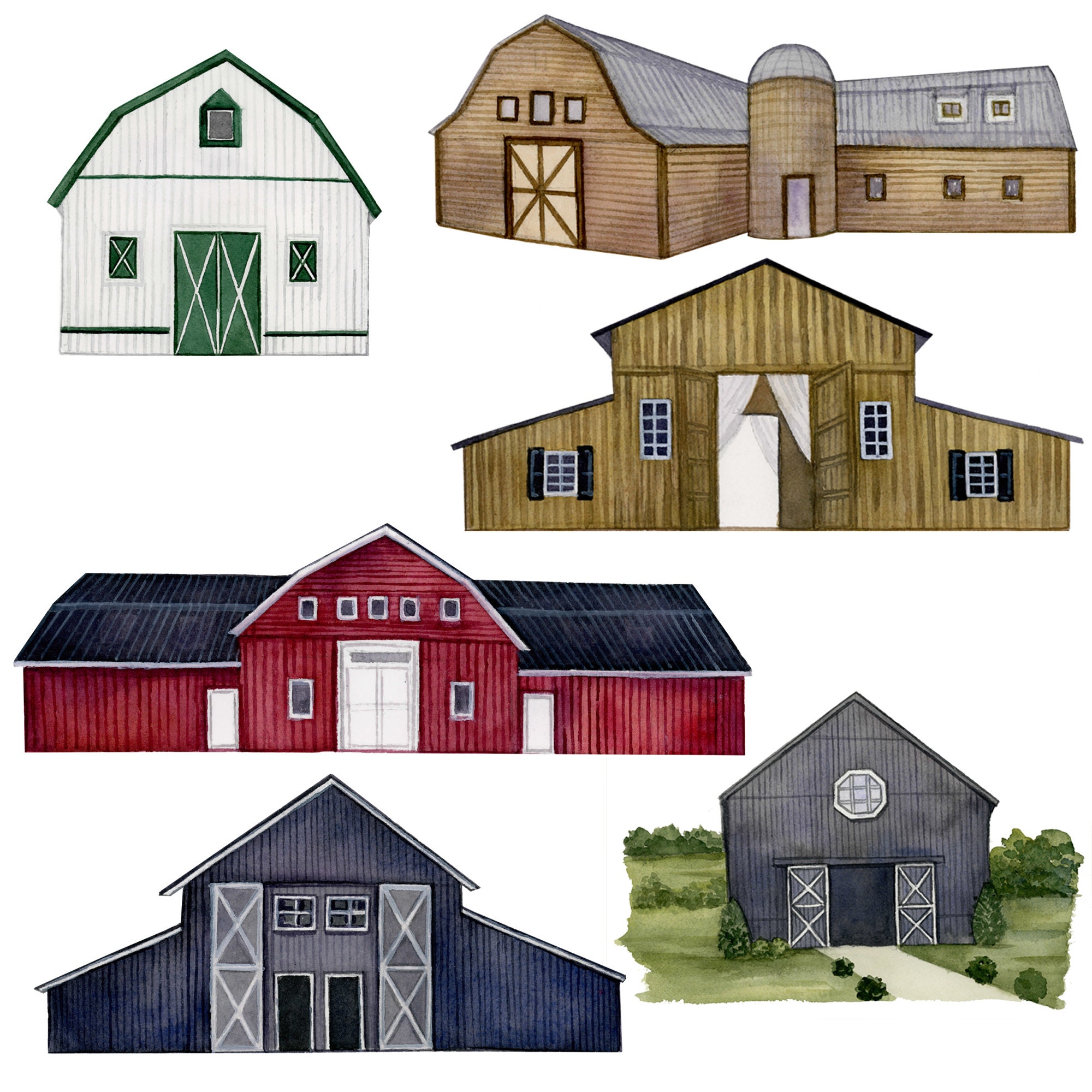 Farm Barn Watercolor Digital Clipart ,wedding Avenue Clipart, Farm ...