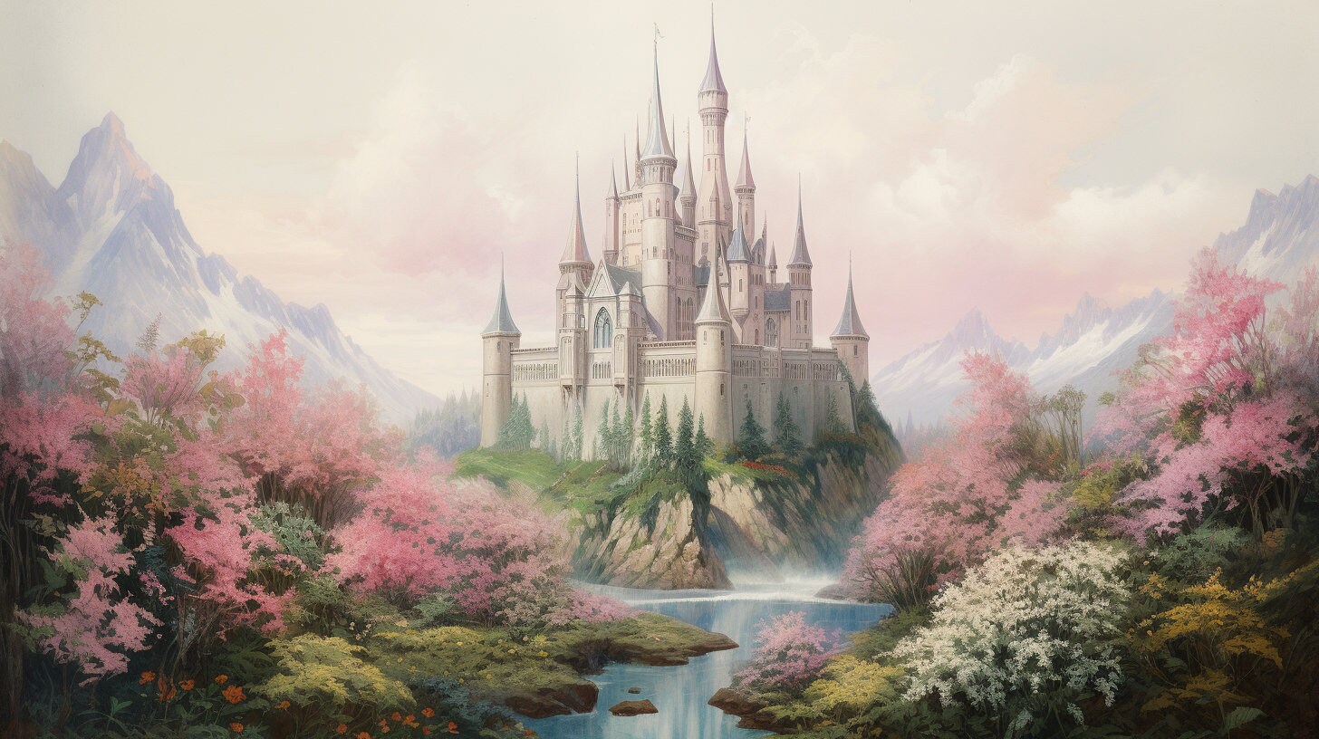 Vintage Style Fantasy Castle Watercolor Illustration - Etsy