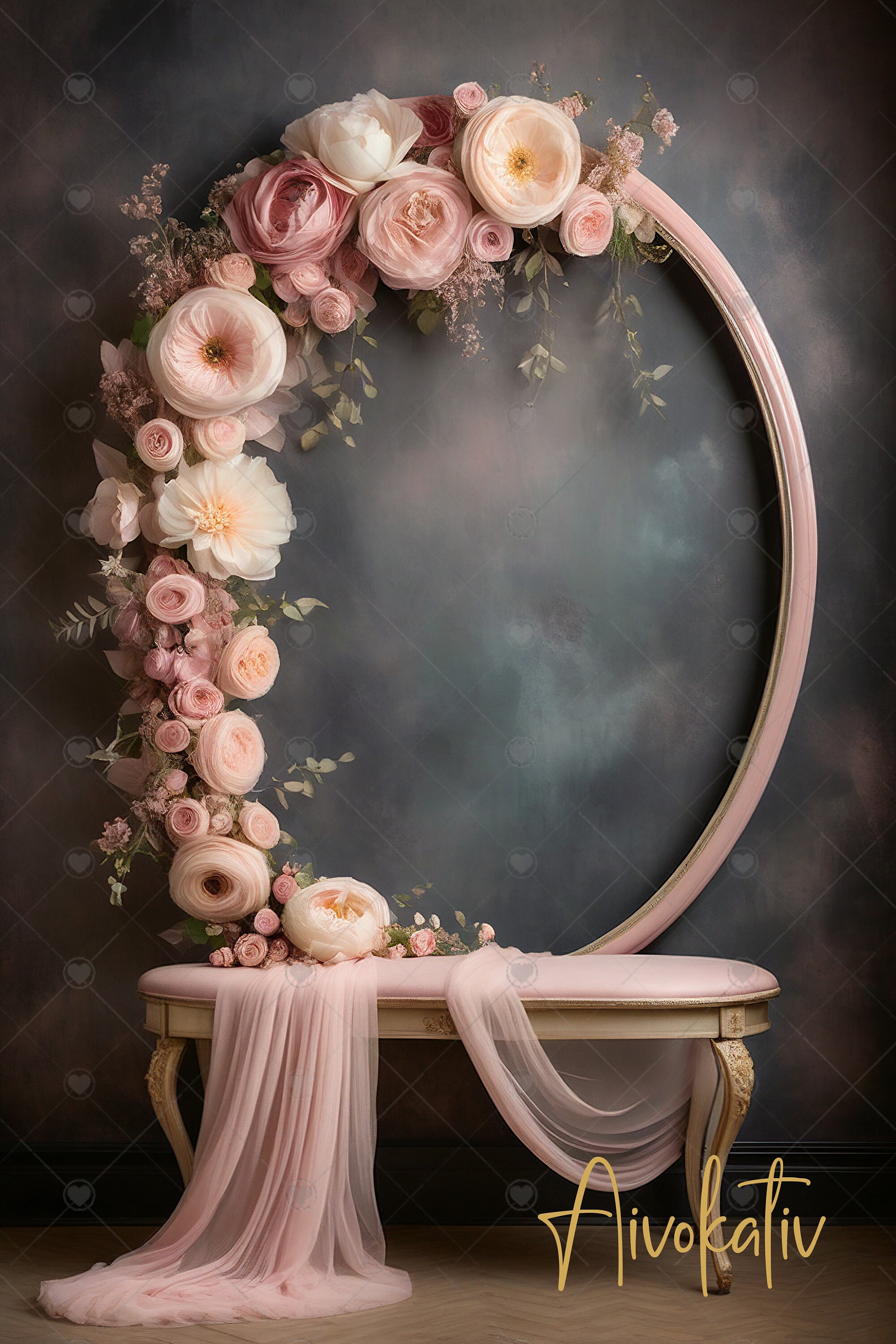 Romantic Oval Digital Floral Frame Photography Backdrop - Etsy