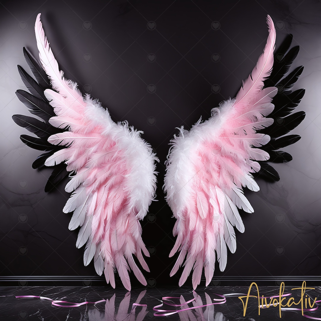 Festive Pink and Black Wings Digital Photography Backdrop Angel Wings ...