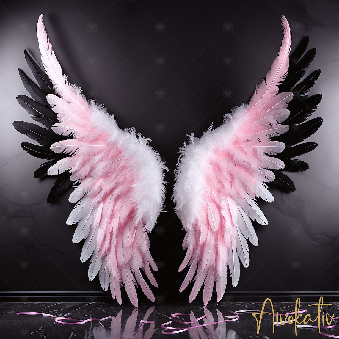 Festive Pink and Black Wings Digital Photography Backdrop Angel Wings ...