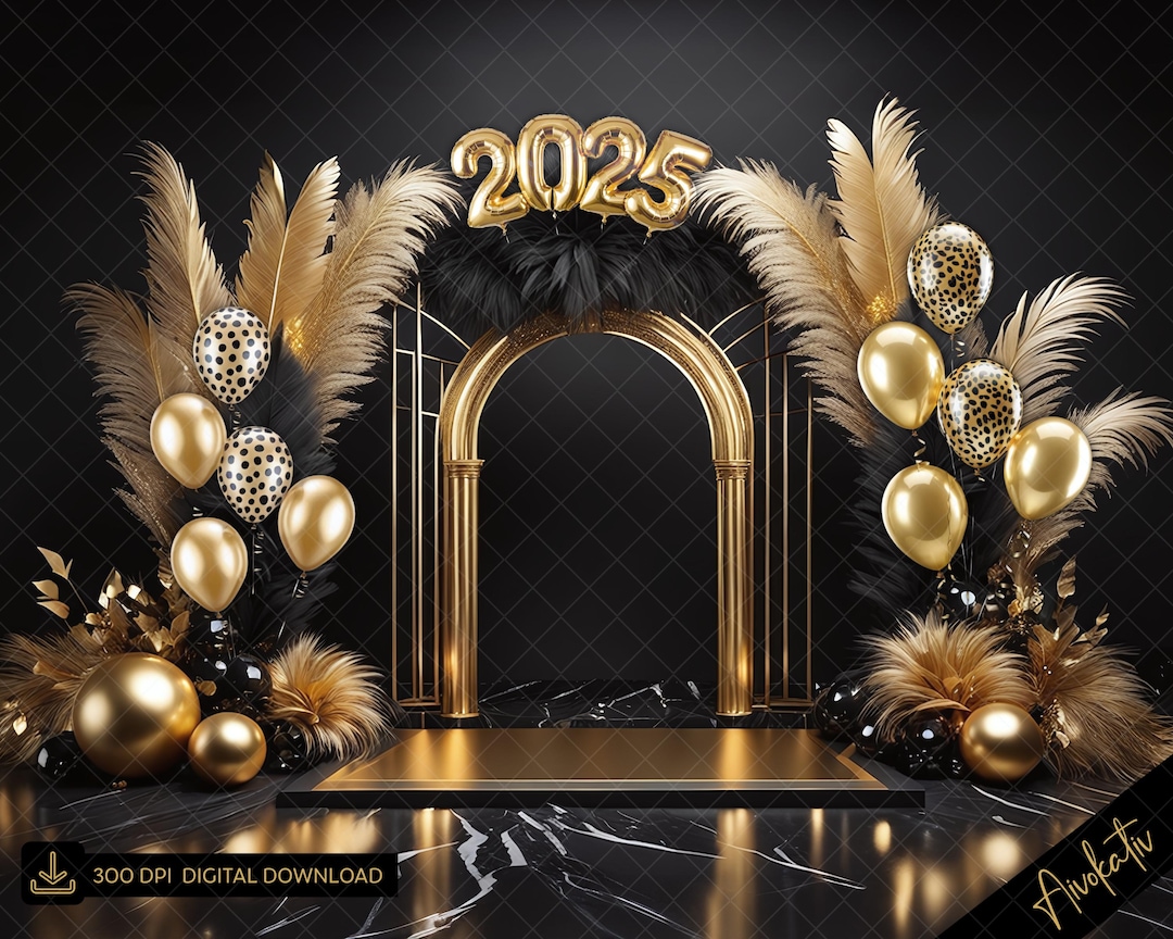 Elegant Black & Gold 2025 Digital Photography Backdrop, Dramatic ...