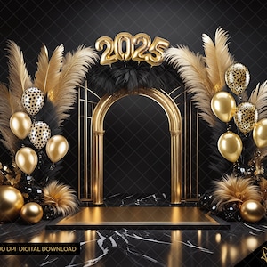 Elegant Black & Gold 2025 Digital Photography Backdrop, Dramatic ...