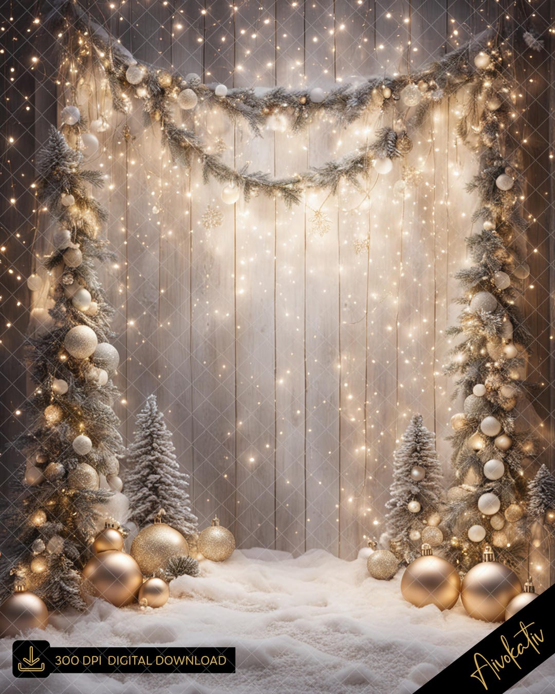 Christmas Gold Digital Photography Backdrop, Holiday Digital Background ...