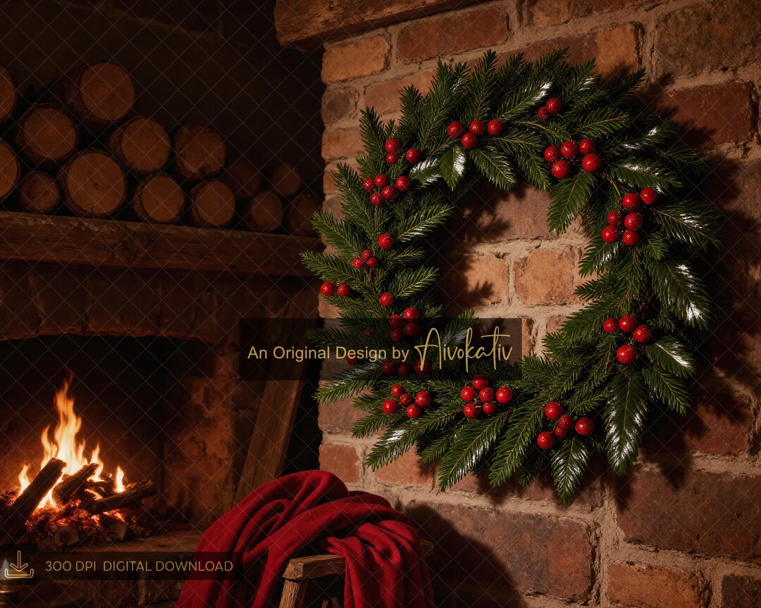 Christmas Fireplace Digital Backdrop | Festive Holiday Photo Booth ...