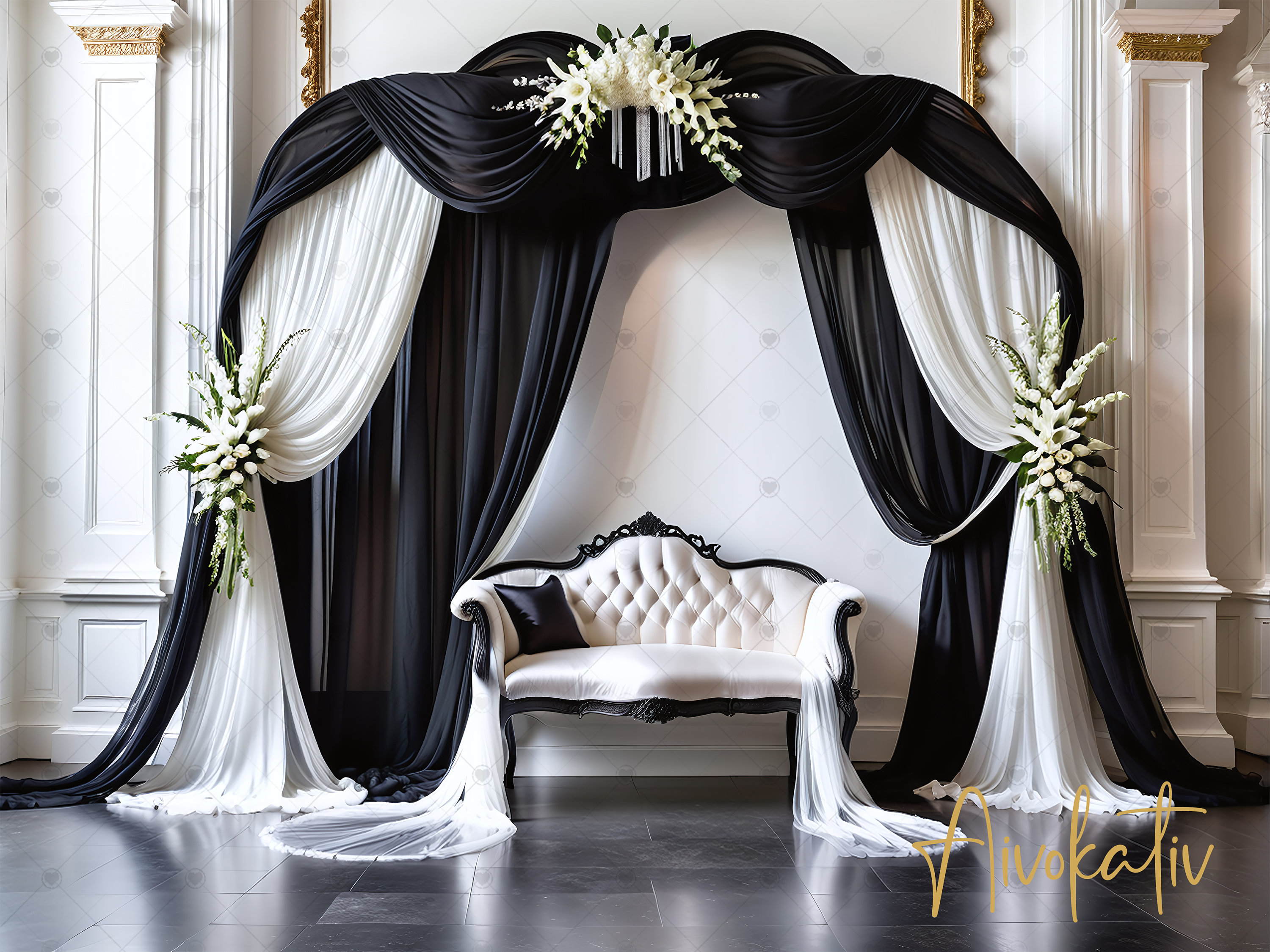 Elegant Black & White Theme Digital Photography Backdrop, Romantic ...