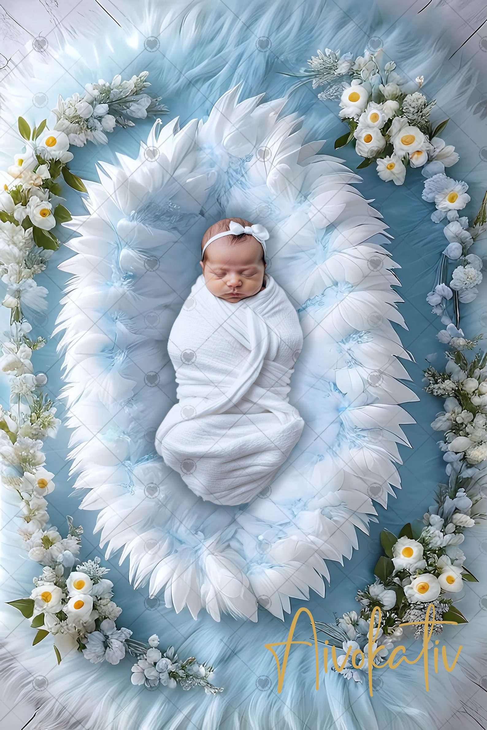 Beautiful Blue and White Baby Digital Photography Backdrop, Digital ...