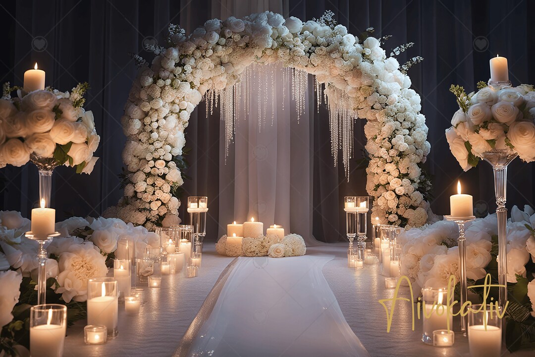 Elegant Wedding Arch Digital Photography Backdrop Candles and Flowers ...