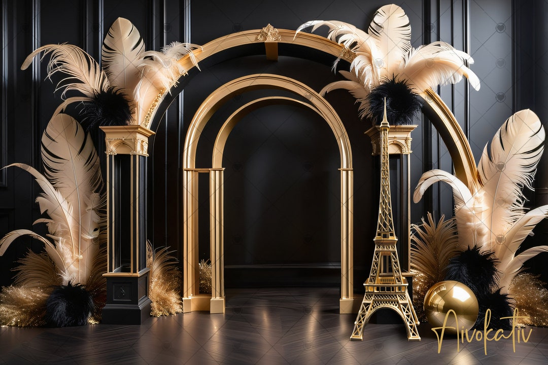 Elegant Black & Gold With Eiffel Tower Digital Photography Backdrop ...
