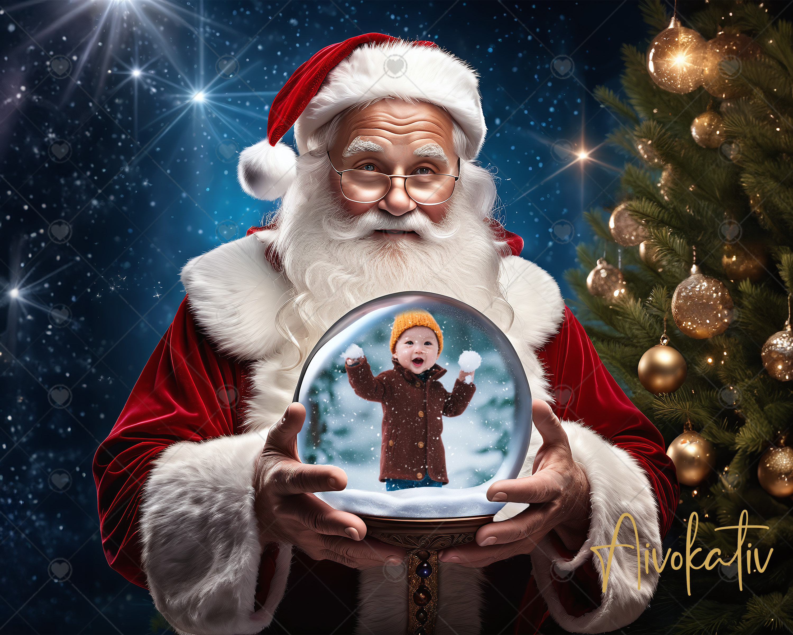 Santa Claus Christmas Snow Globe Photo Insert Digital Backdrop for ...