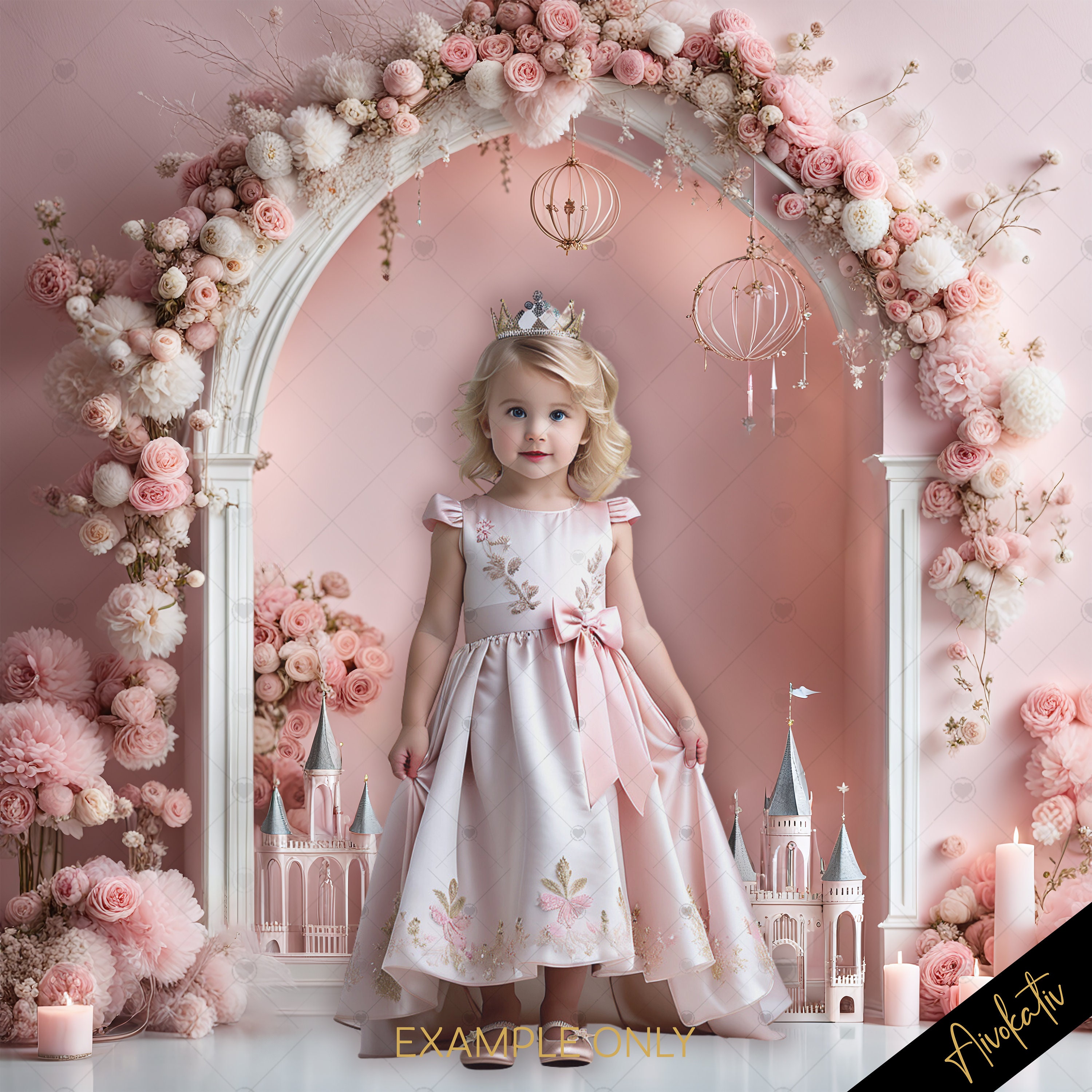Adorable Arch Flowers and Castles Kids Digital Photography Backdrop ...