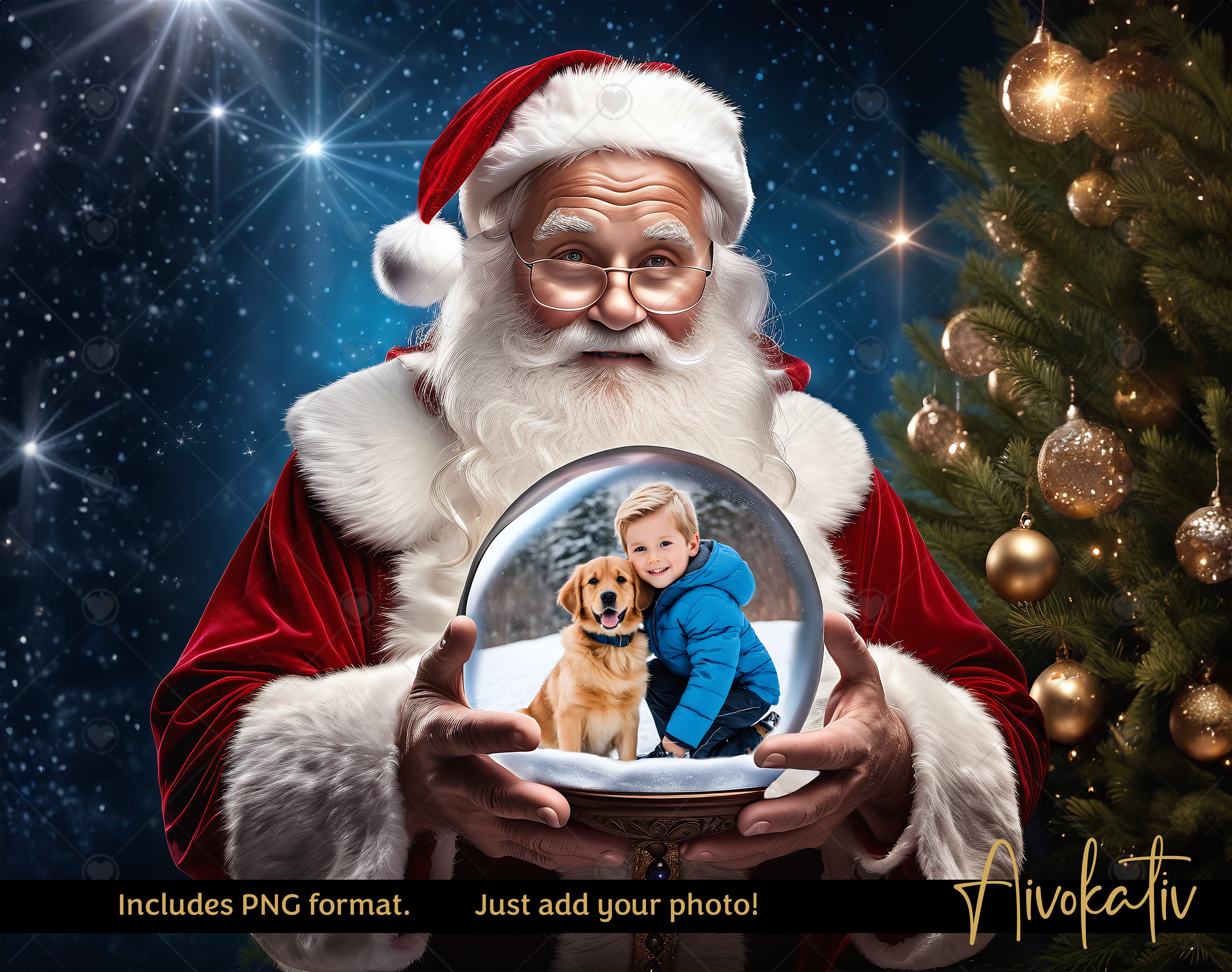 Santa Claus Christmas Snow Globe Photo Insert Digital Backdrop for ...