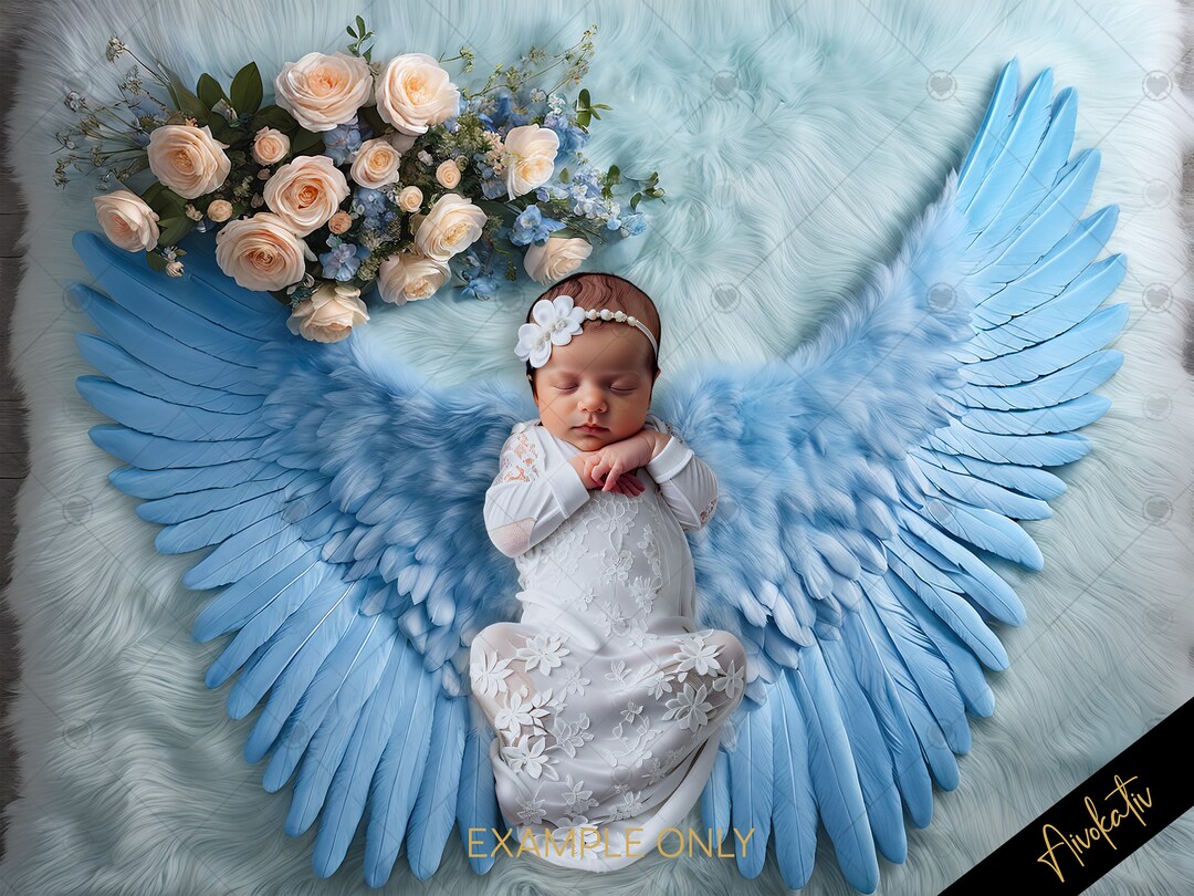 Beautiful Blue Baby Angel Wings Digital Photography Backdrop, Digital ...