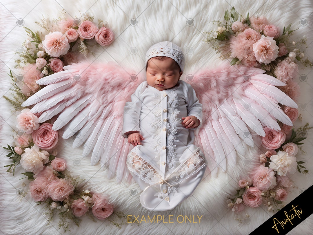 Pretty Pink Baby Angel Wings Digital Photography Backdrop, Digital ...