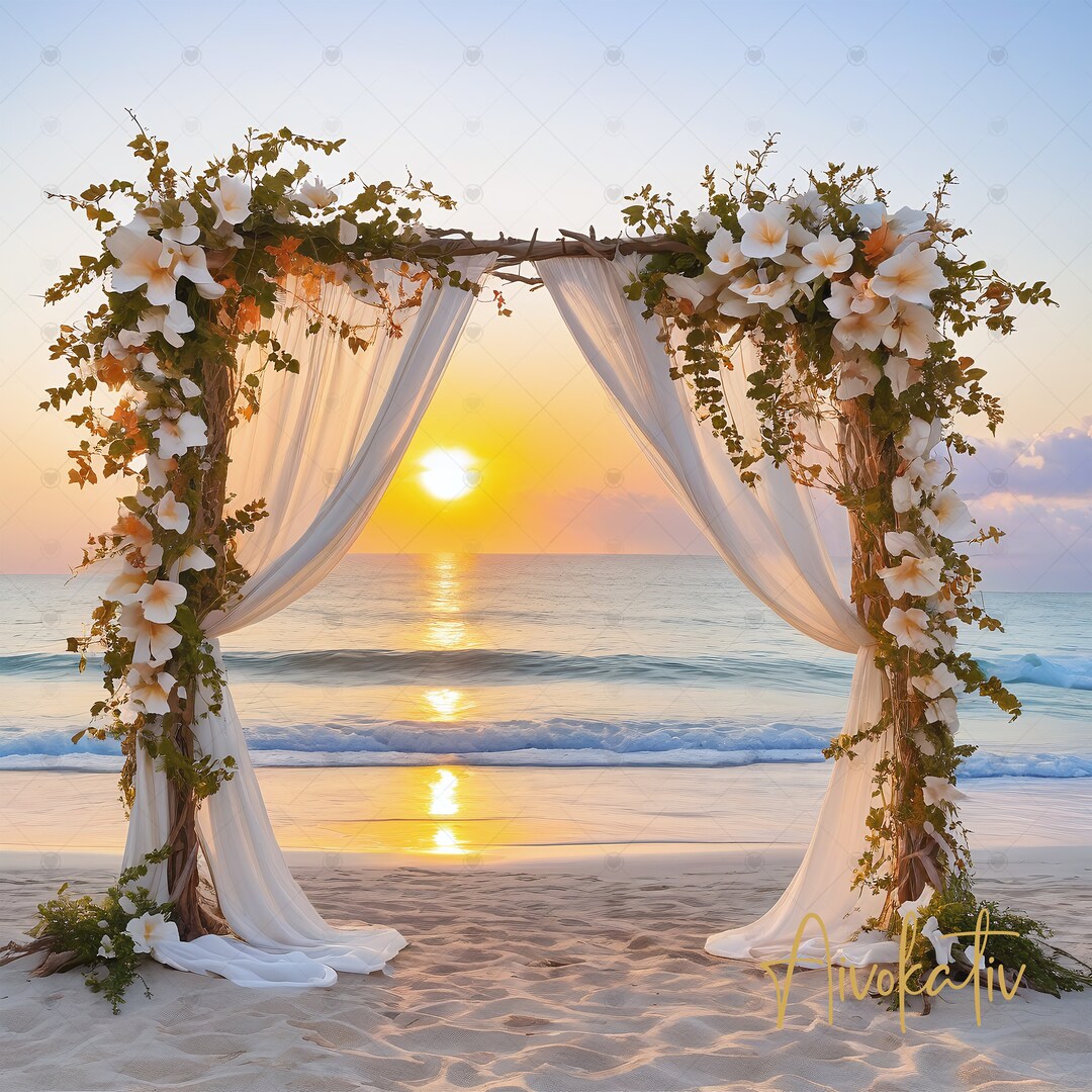 Rustic Beach Wedding Arch Digital Photography Backdrop With Flowers ...