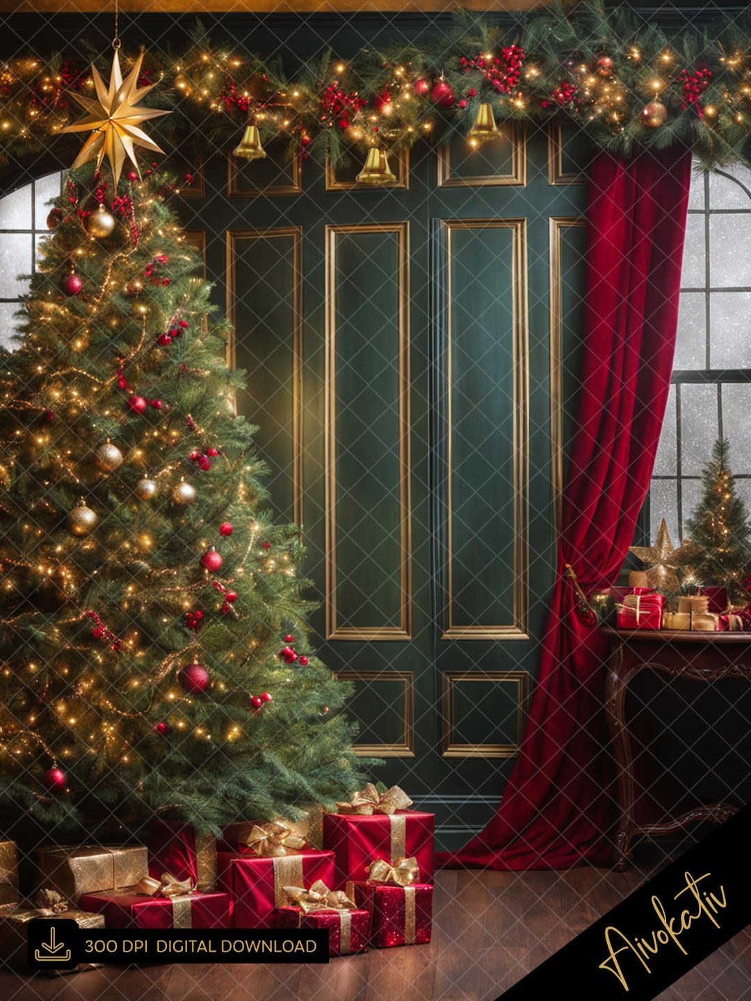 Elegant Christmas Digital Photo Backdrop, Holiday Digital Background ...