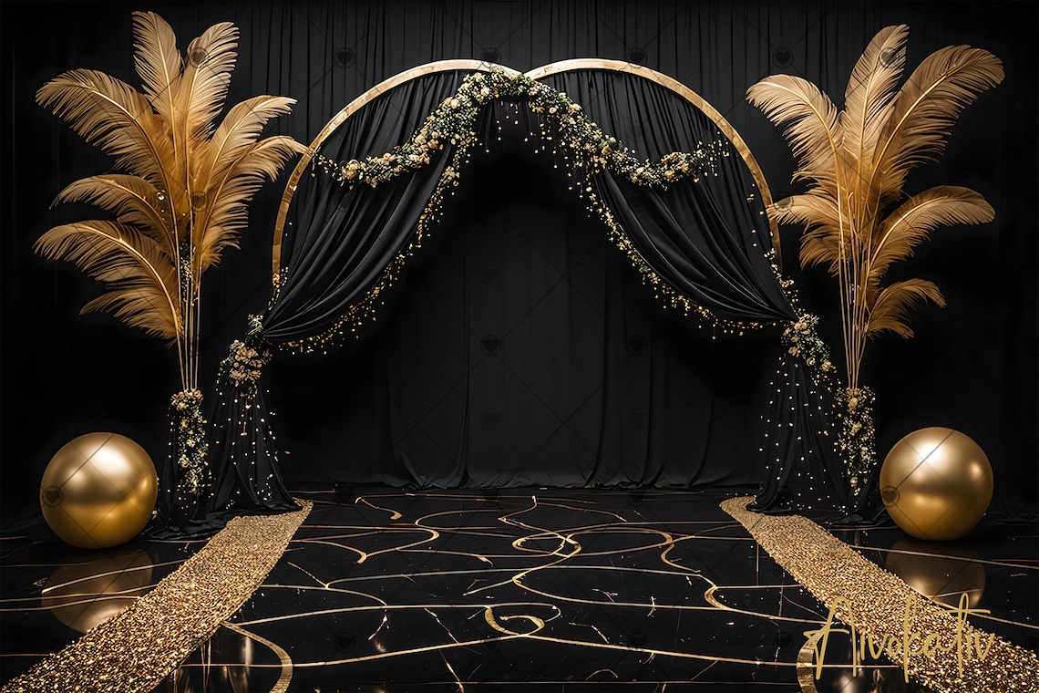 Elegant Black & Gold Digital Backdrop, Maternity Wedding Birthday ...