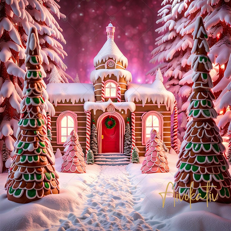 Christmas Gingerbread House Digital Photography Backdrop Holiday
