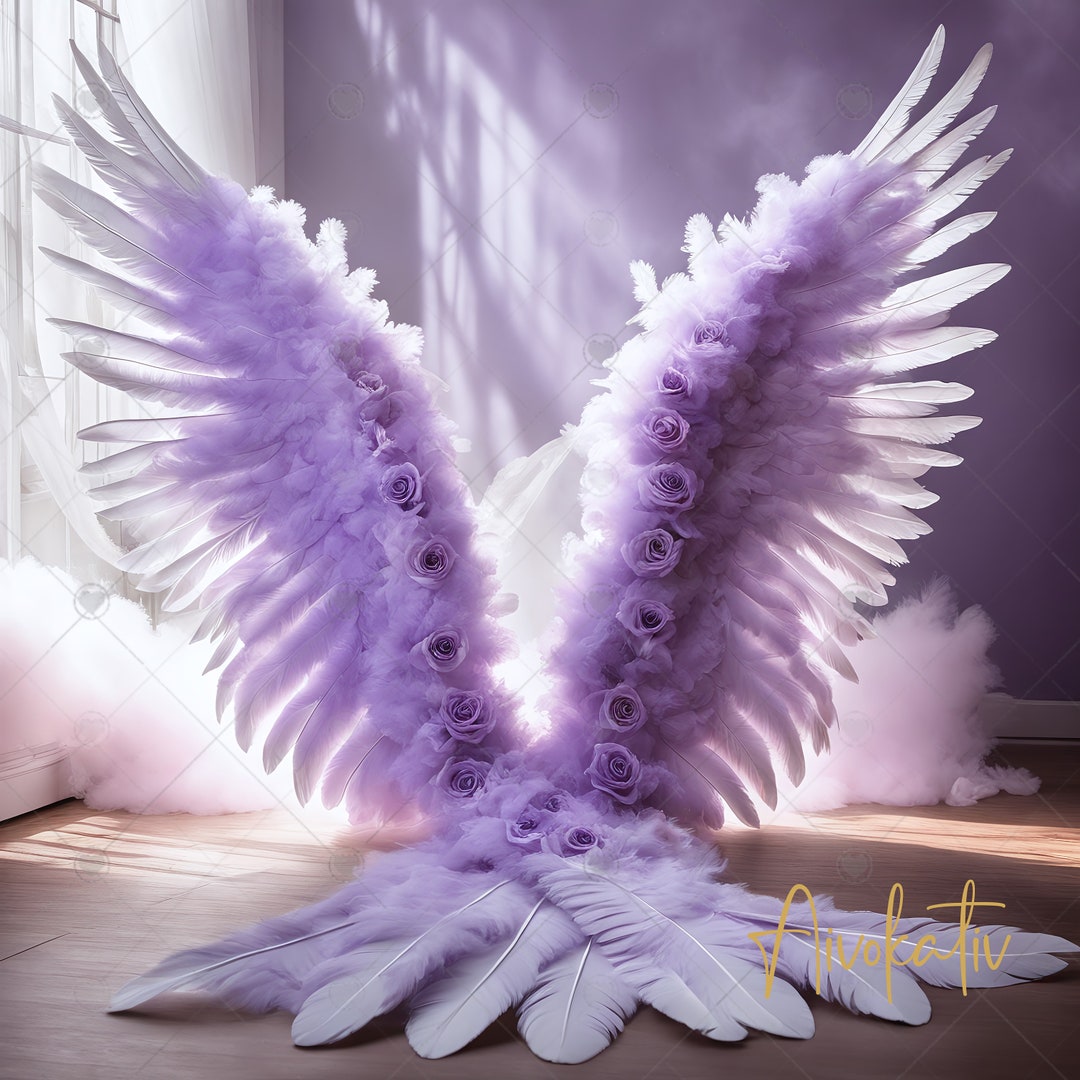 Festive White & Lavender Wings Digital Photography on Backdrop Angel ...