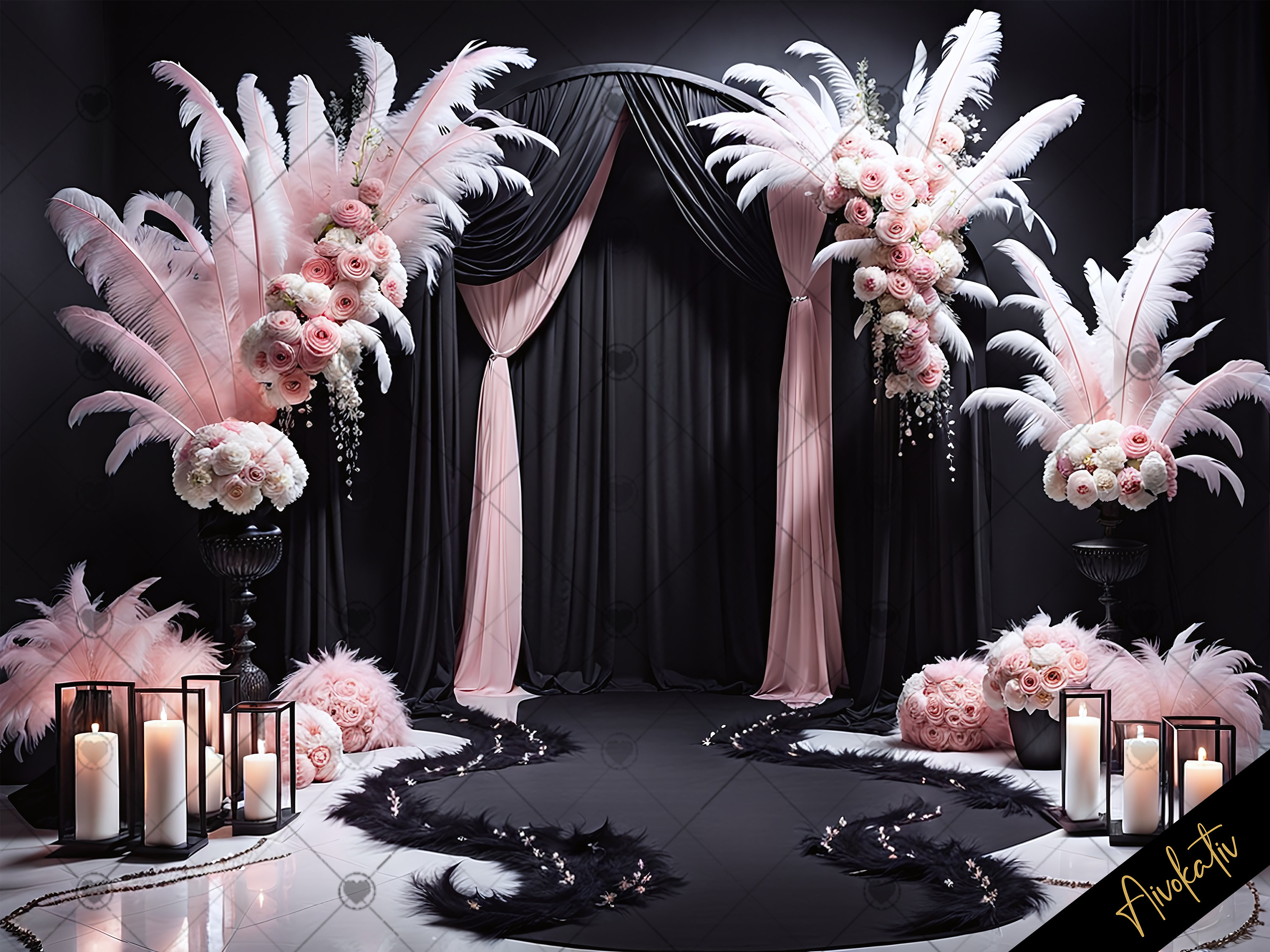 Elegant Pink & Black Digital Photography Backdrop Boho Digital ...