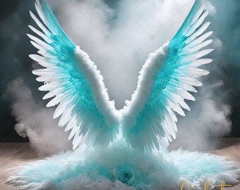 Beautiful Blue & White Angel Wings Digital Photography Backdrop, Angel ...