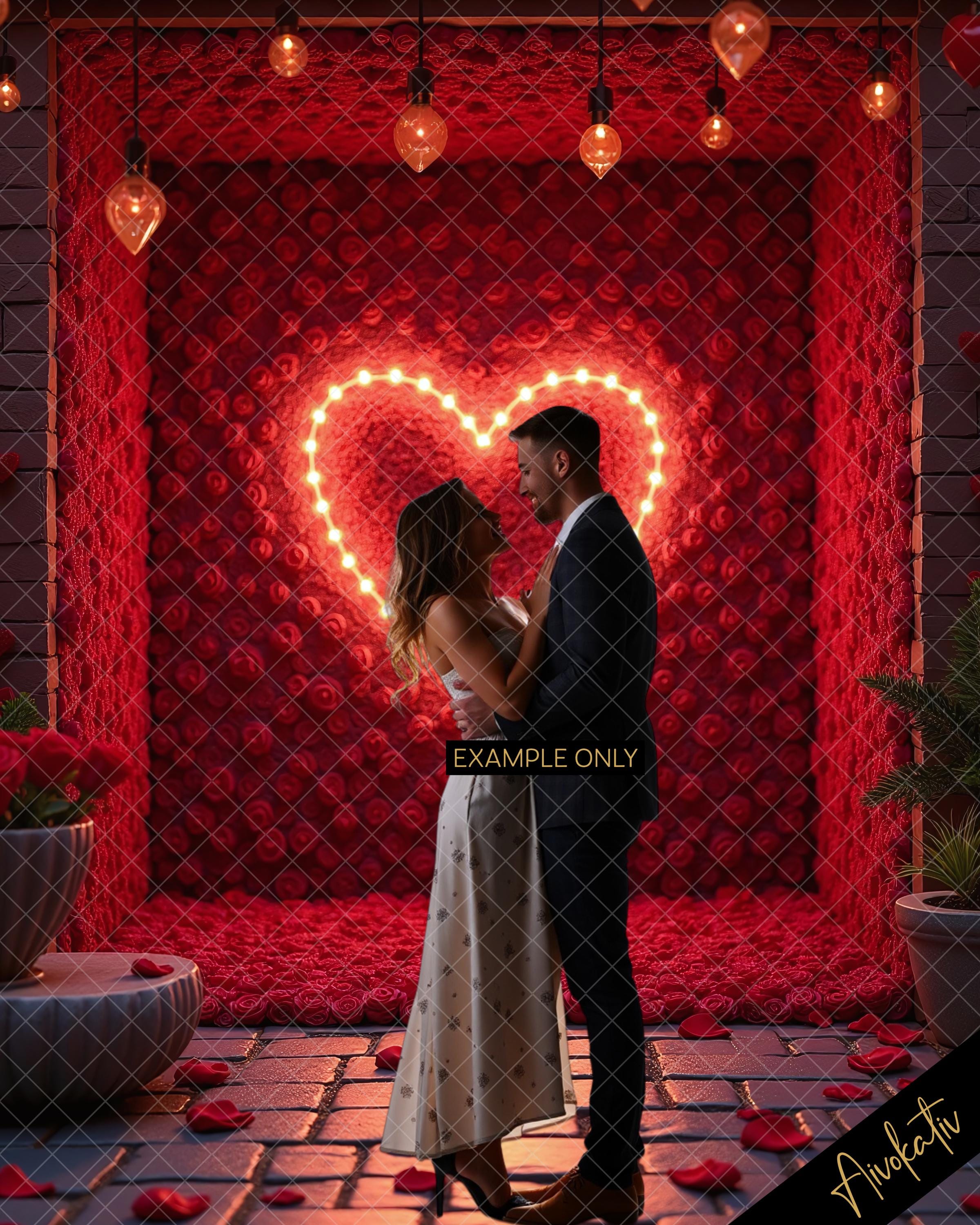 Roses & Glowing Heart Digital Photo Backdrop, Romantic Digital ...
