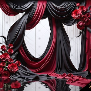 Elegant Red & Black Digital Photography Backdrop, Dramatic Fabric ...