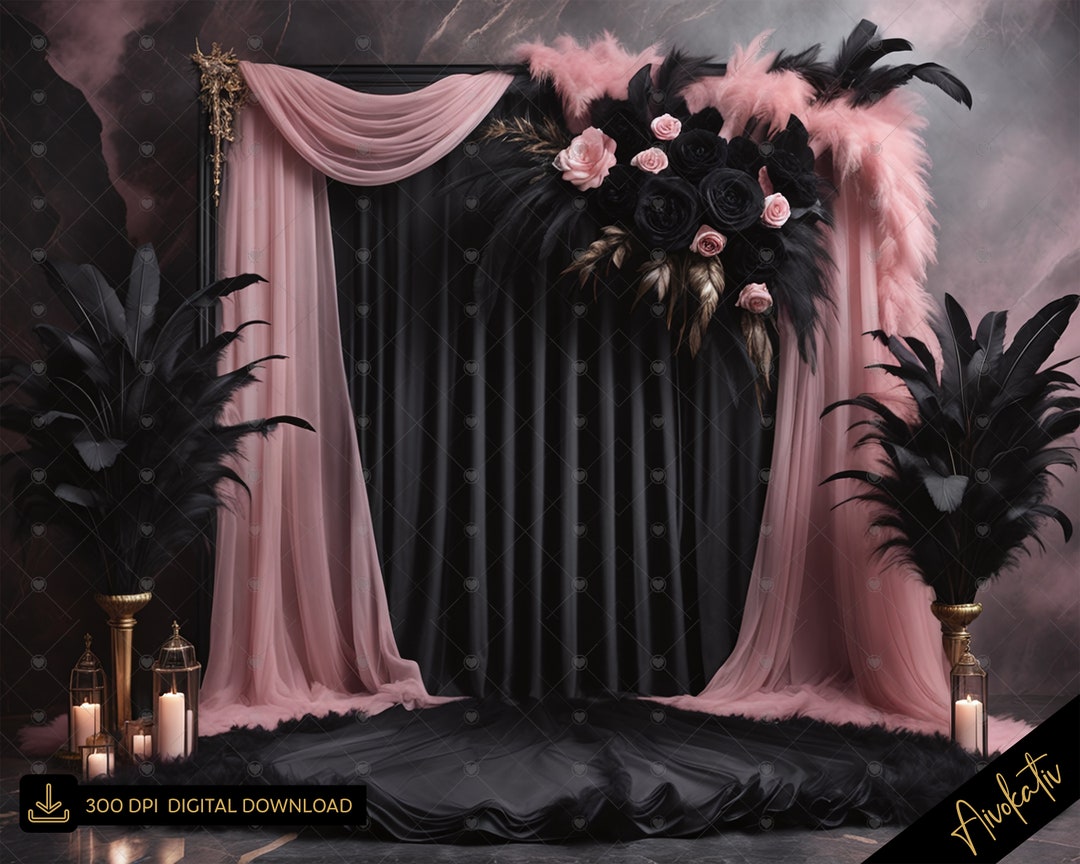 Elegant Black & Pink Gothic Digital Photography Backdrop, Romantic ...