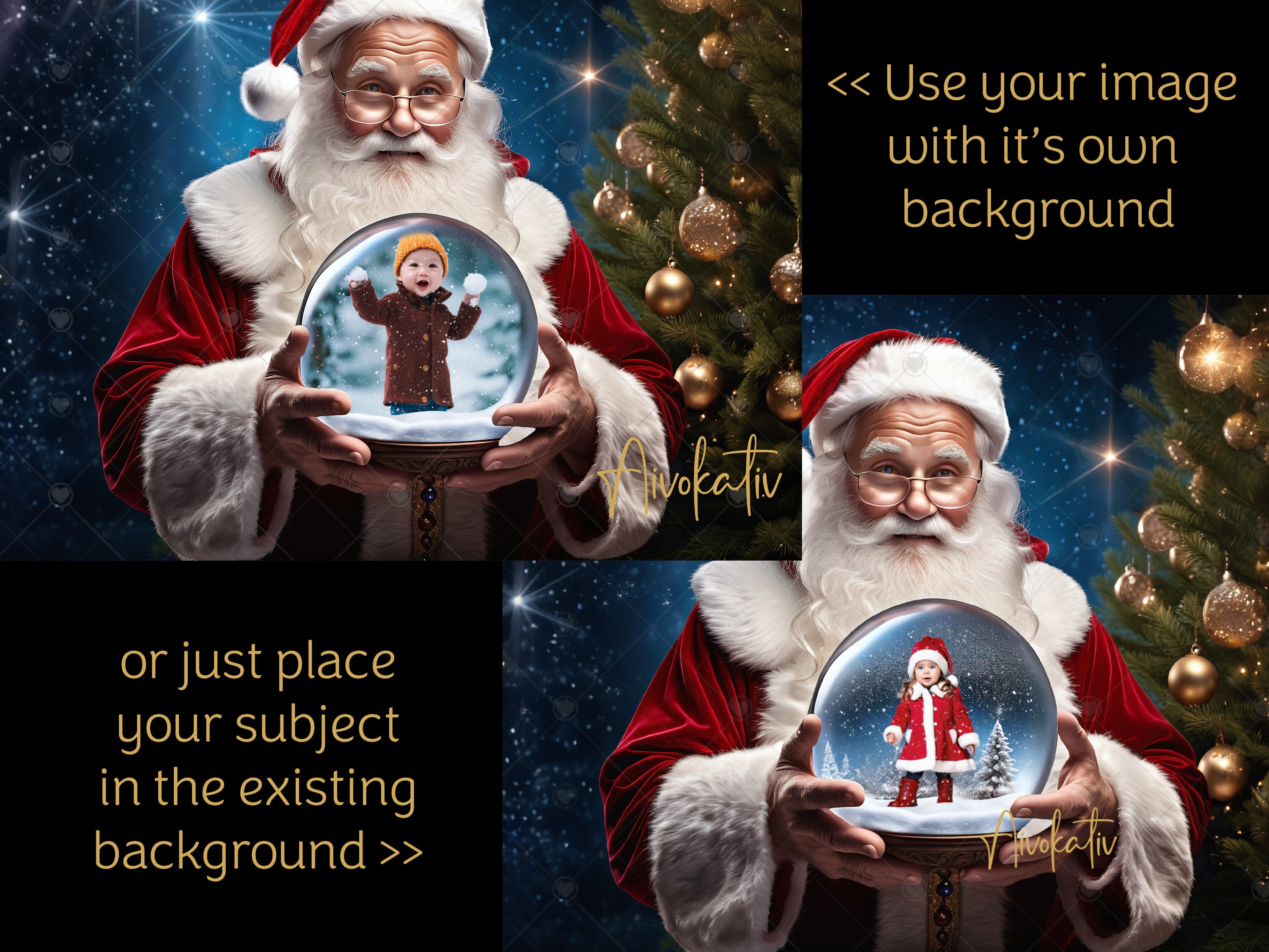 Santa Claus Christmas Snow Globe Photo Insert Digital Backdrop for ...