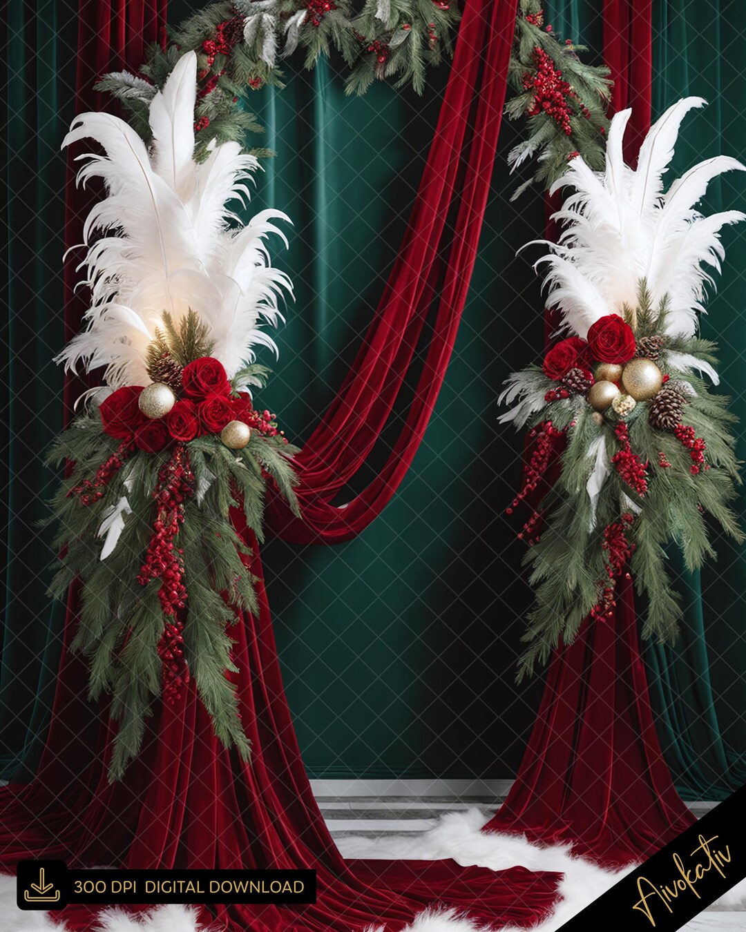 Elegant Christmas Digital Photo Backdrop, 20s Style Holiday Digital ...