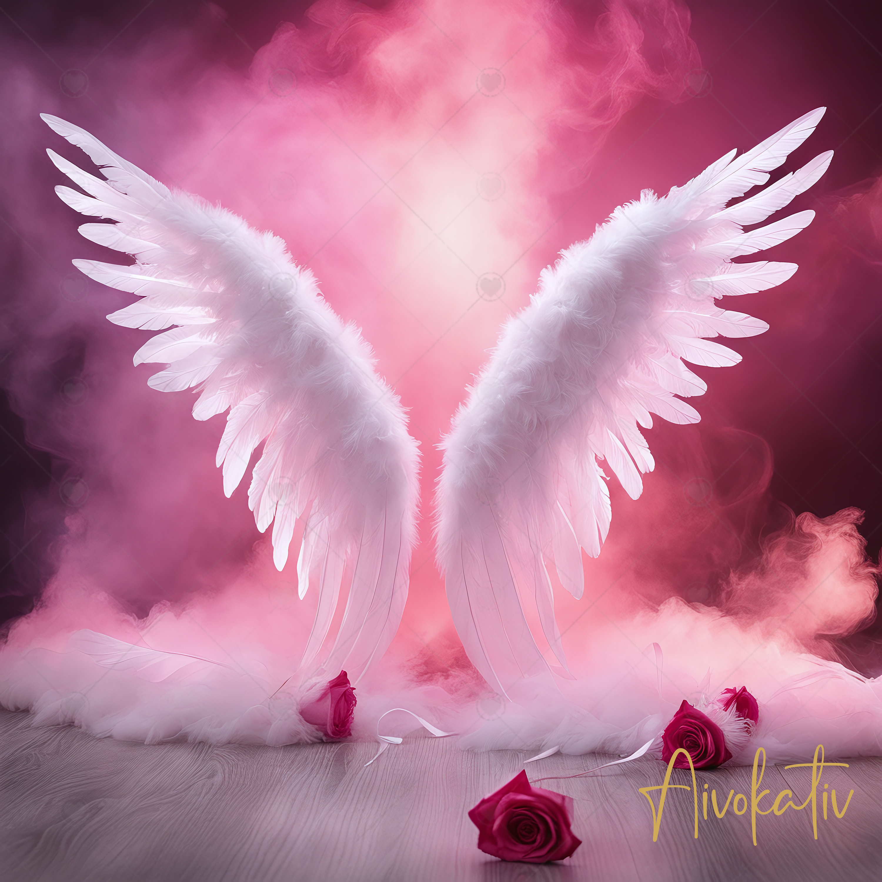 Beautiful Pink & White Angel Wings Digital Photography Backdrop, Angel ...