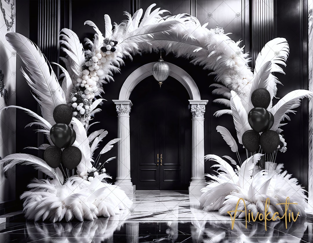 Elegant Black & White Digital Photography Backdrop Feathers and ...