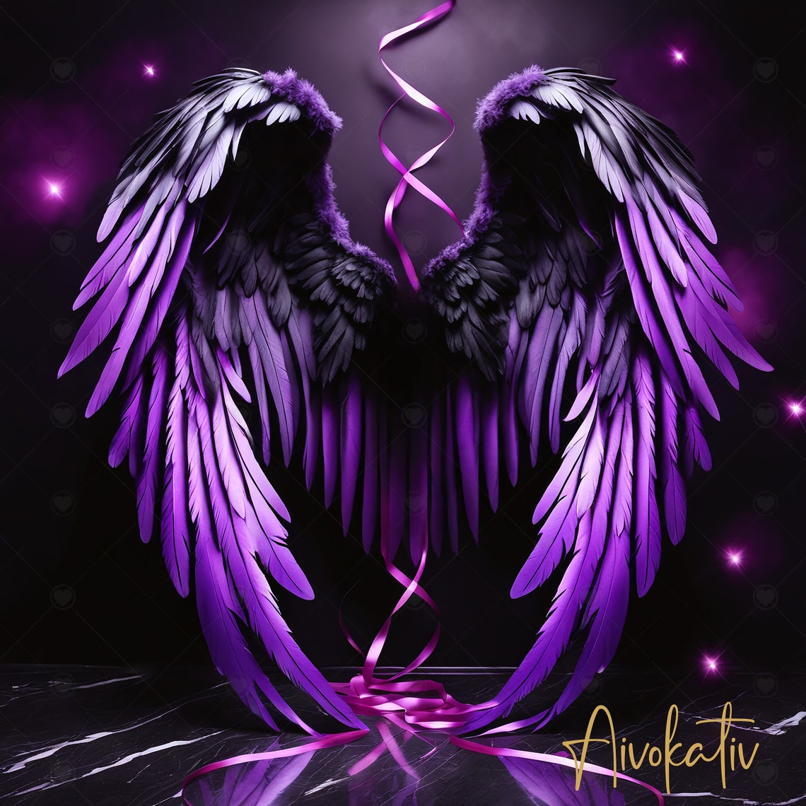 Festive Black and Purple Wings Digital Photography Backdrop Angel Wings ...